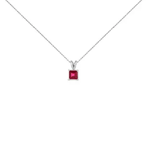HAUS OF BRILLIANCE 14k Gold Gemstone Solitaire Pendant Necklace - Red Ruby | White